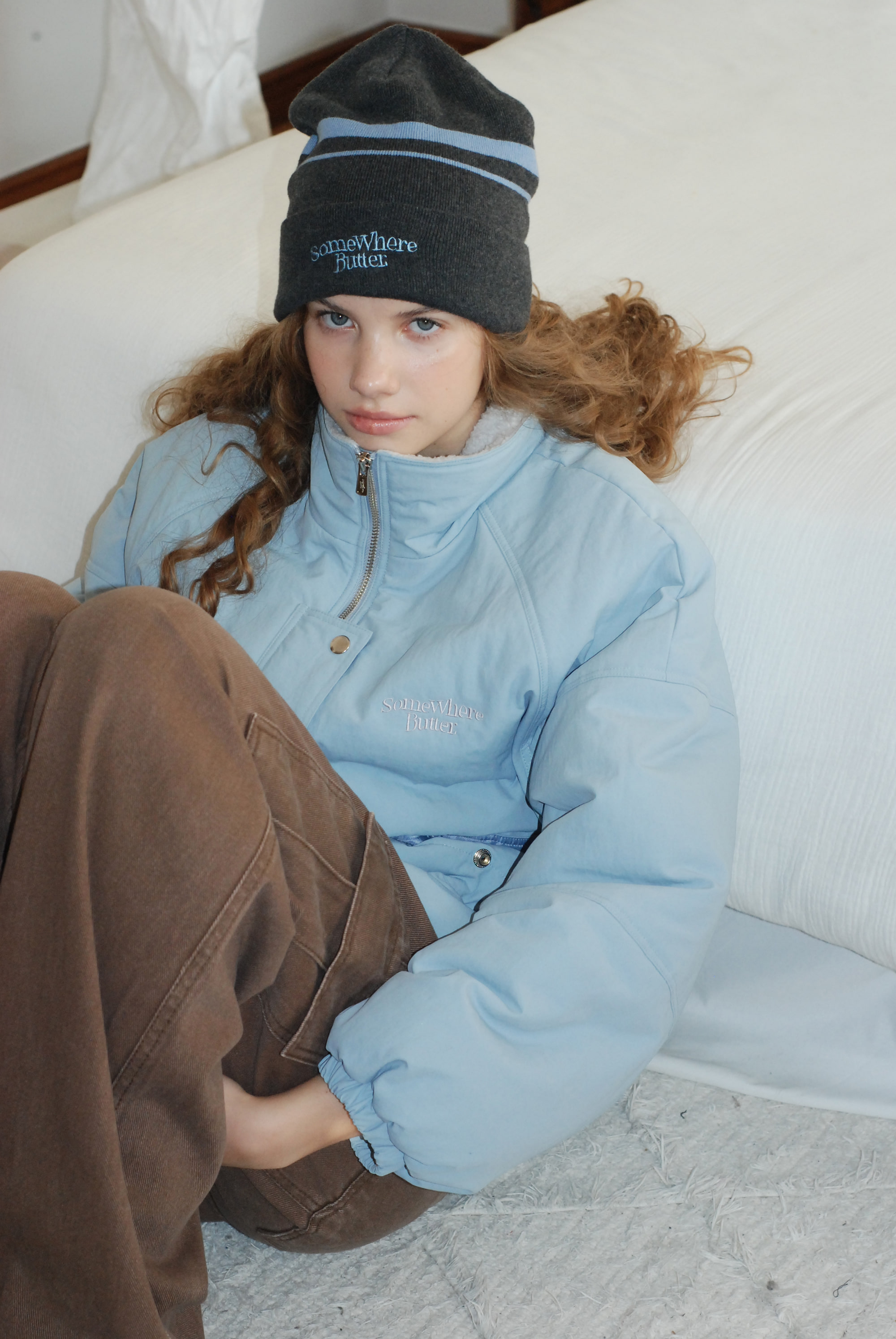 Fleece Over-Fit Padding Jumper - Light Blue - SOMEWHERE BUTTER.